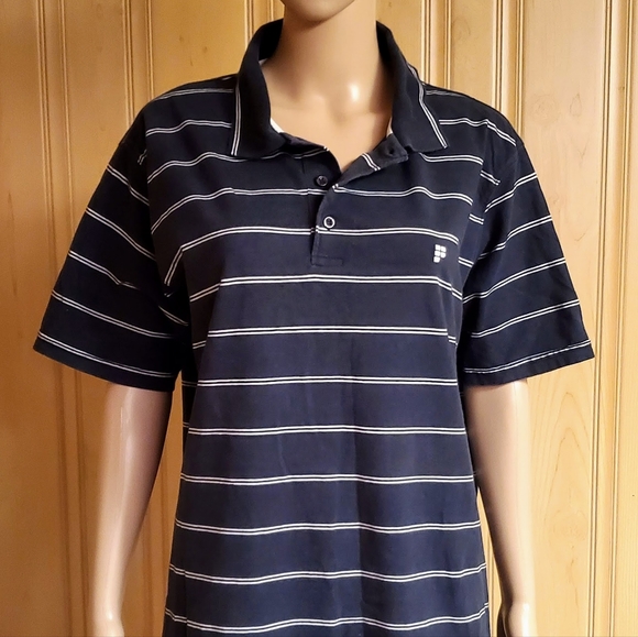 Fusion | Shirts | Navy Stripe Fusion Polo Shirt | Poshmark